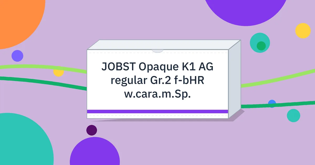 Symbolbild: Packung mit der Aufschrift JOBST Opaque K1 AG regular Gr.2 f-bHR w.cara.m.Sp. (PZN 13090909) – Verfügbarkeit und Bezug in Apotheken in Frankfurt am Main