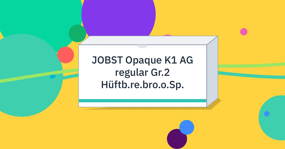 Symbolbild: Packung mit der Aufschrift JOBST Opaque K1 AG regular Gr.2 Hüftb.re.bro.o.Sp. (PZN 13101412) – Verfügbarkeit und Bezug in Apotheken in Frankfurt am Main