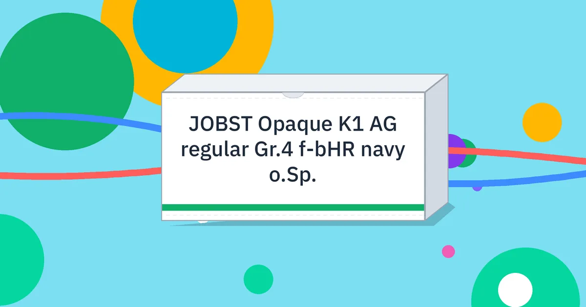 Symbolbild: Packung mit der Aufschrift JOBST Opaque K1 AG regular Gr.4 f-bHR navy o.Sp. (PZN 13094474) – Verfügbarkeit und Bezug in Apotheken in Frankfurt am Main