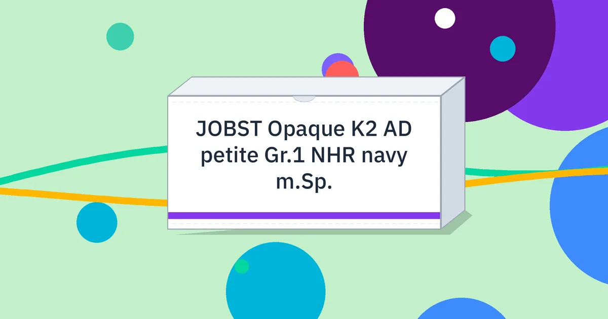 Symbolbild: Packung mit der Aufschrift JOBST Opaque K2 AD petite Gr.1 NHR navy m.Sp. (PZN 13108874) – Verfügbarkeit und Bezug in Apotheken in Frankfurt am Main