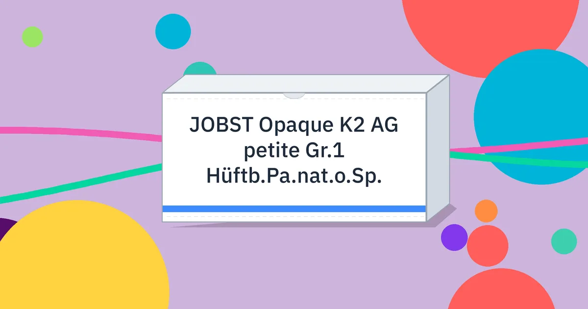 Symbolbild: Packung mit der Aufschrift JOBST Opaque K2 AG petite Gr.1 Hüftb.Pa.nat.o.Sp. (PZN 13114745) – Verfügbarkeit und Bezug in Apotheken in Frankfurt am Main