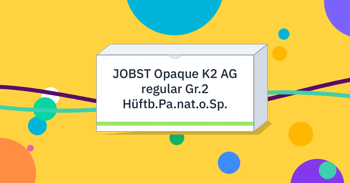 Symbolbild: Packung mit der Aufschrift JOBST Opaque K2 AG regular Gr.2 Hüftb.Pa.nat.o.Sp. (PZN 13116951) – Verfügbarkeit und Bezug in Apotheken in Frankfurt am Main