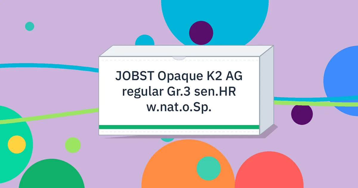 Symbolbild: Packung mit der Aufschrift JOBST Opaque K2 AG regular Gr.3 sen.HR w.nat.o.Sp. (PZN 11254407) – Verfügbarkeit und Bezug in Apotheken in Frankfurt am Main