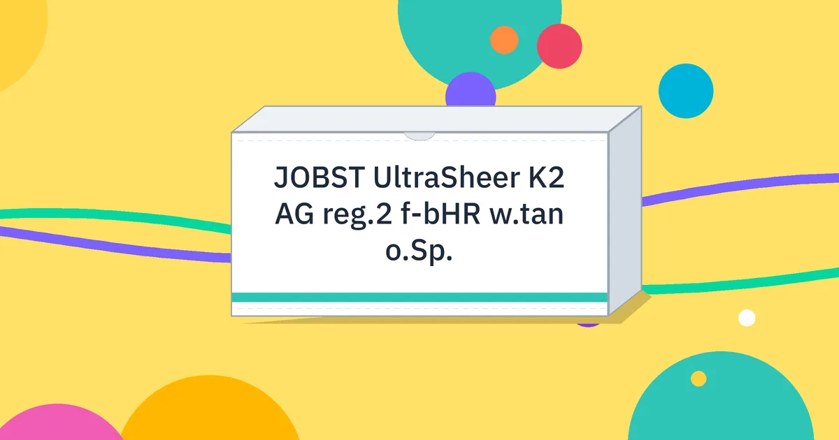 Symbolbild: Packung mit der Aufschrift JOBST UltraSheer K2 AG reg.2 f-bHR w.tan o.Sp. (PZN 16302499) – Verfügbarkeit und Bezug in Apotheken in Frankfurt am Main