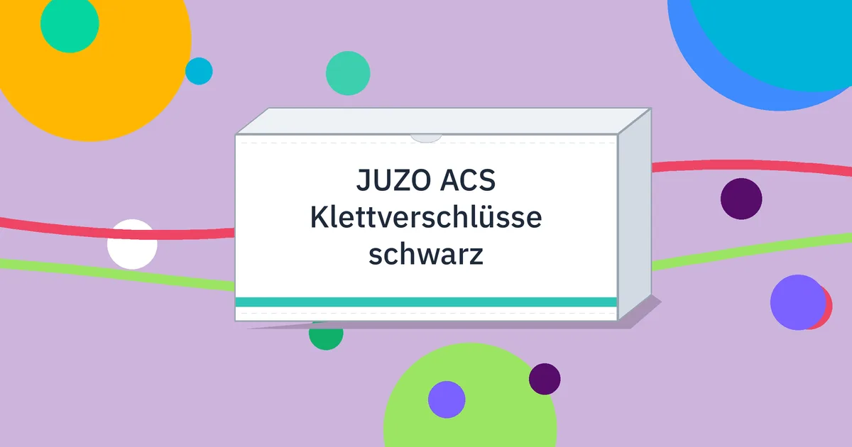 Symbolbild: Packung mit der Aufschrift JUZO ACS Klettverschlüsse schwarz (PZN 13576109) – Verfügbarkeit und Bezug in Apotheken in Frankfurt am Main
