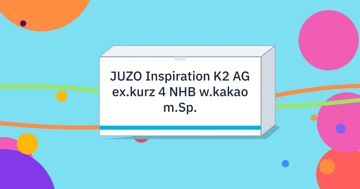 Symbolbild: Packung mit der Aufschrift JUZO Inspiration K2 AG ex.kurz 4 NHB w.kakao m.Sp. (PZN 14963699) – Verfügbarkeit und Bezug in Apotheken in Frankfurt am Main