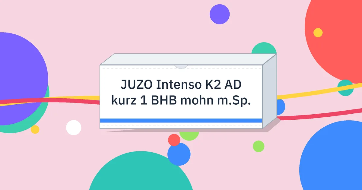 Symbolbild: Packung mit der Aufschrift JUZO Intenso K2 AD kurz 1 BHB mohn m.Sp. (PZN 18614665) – Verfügbarkeit und Bezug in Apotheken in Frankfurt am Main