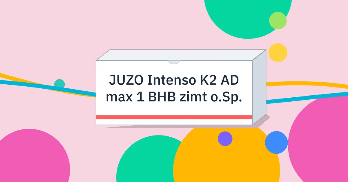 Symbolbild: Packung mit der Aufschrift JUZO Intenso K2 AD max 1 BHB zimt o.Sp. (PZN 18626697) – Verfügbarkeit und Bezug in Apotheken in Frankfurt am Main