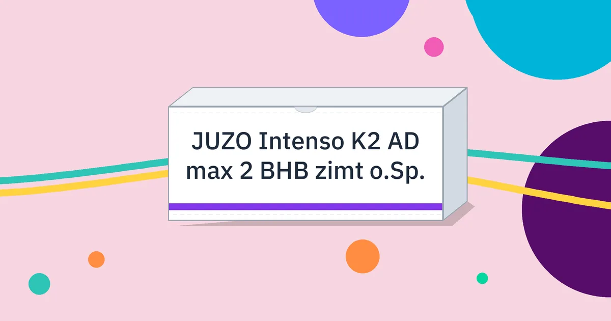 Symbolbild: Packung mit der Aufschrift JUZO Intenso K2 AD max 2 BHB zimt o.Sp. (PZN 18626705) – Verfügbarkeit und Bezug in Apotheken in Frankfurt am Main