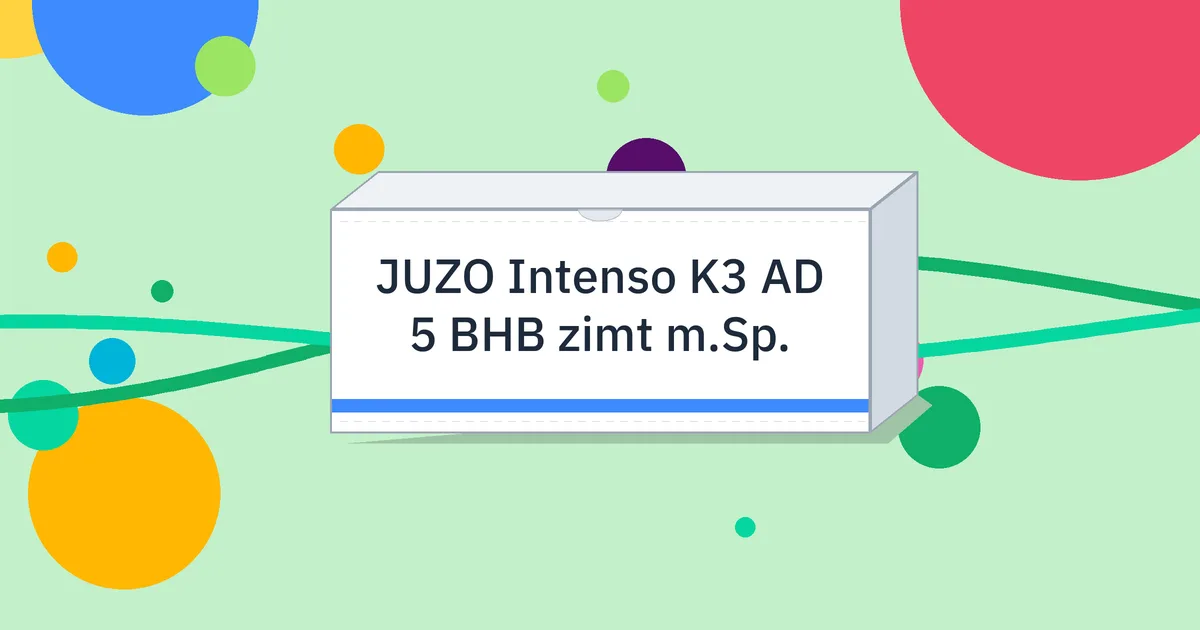 Symbolbild: Packung mit der Aufschrift JUZO Intenso K3 AD 5 BHB zimt m.Sp. (PZN 18634337) – Verfügbarkeit und Bezug in Apotheken in Frankfurt am Main