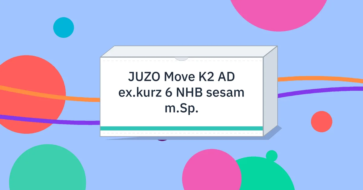 Symbolbild: Packung mit der Aufschrift JUZO Move K2 AD ex.kurz 6 NHB sesam m.Sp. (PZN 18510150) – Verfügbarkeit und Bezug in Apotheken in Frankfurt am Main