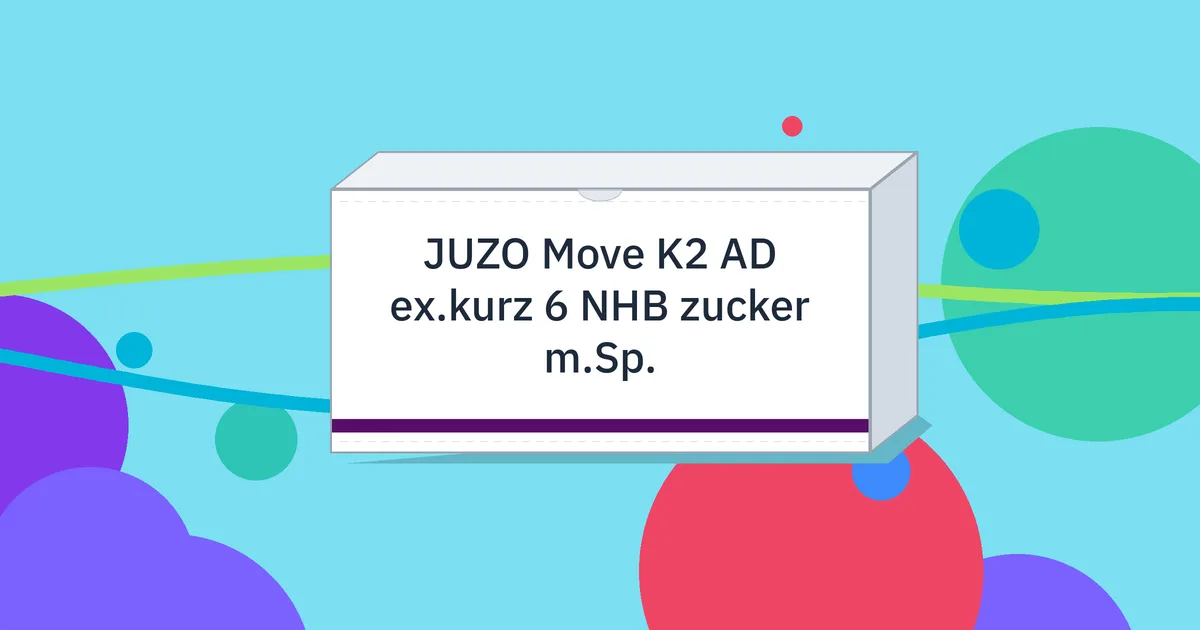 Symbolbild: Packung mit der Aufschrift JUZO Move K2 AD ex.kurz 6 NHB zucker m.Sp. (PZN 18510032) – Verfügbarkeit und Bezug in Apotheken in Frankfurt am Main