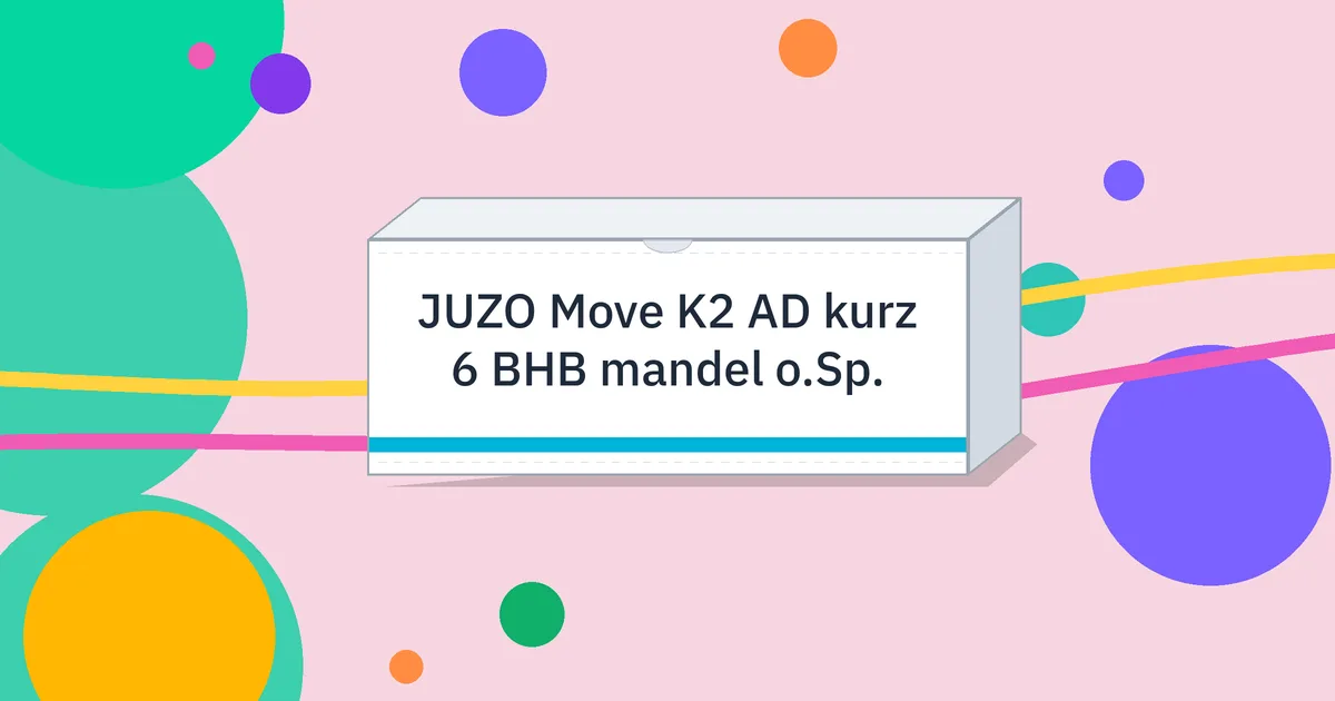 Symbolbild: Packung mit der Aufschrift JUZO Move K2 AD kurz 6 BHB mandel o.Sp. (PZN 16341878) – Verfügbarkeit und Bezug in Apotheken in Frankfurt am Main