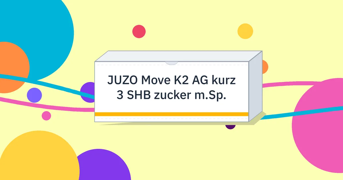 Symbolbild: Packung mit der Aufschrift JUZO Move K2 AG kurz 3 SHB zucker m.Sp. (PZN 18527848) – Verfügbarkeit und Bezug in Apotheken in Frankfurt am Main