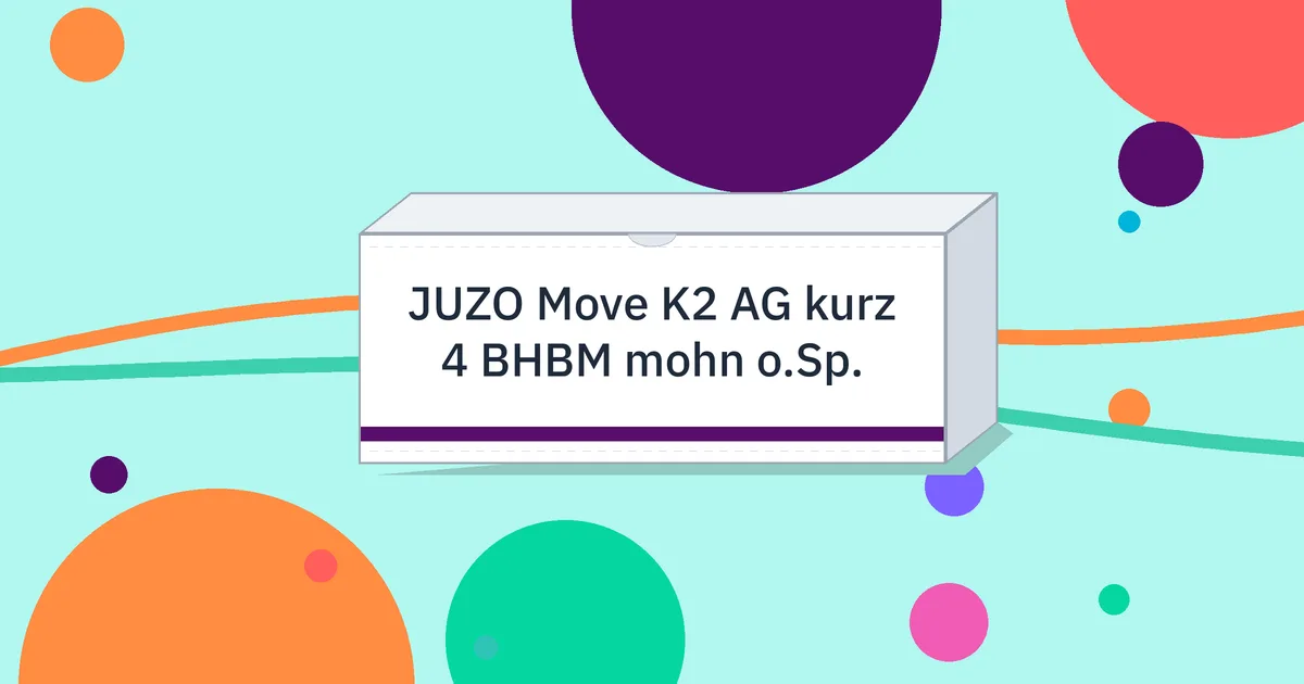 Symbolbild: Packung mit der Aufschrift JUZO Move K2 AG kurz 4 BHBM mohn o.Sp. (PZN 18562193) – Verfügbarkeit und Bezug in Apotheken in Frankfurt am Main