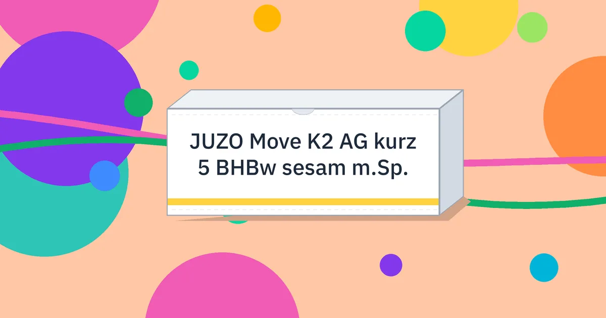 Symbolbild: Packung mit der Aufschrift JUZO Move K2 AG kurz 5 BHBw sesam m.Sp. (PZN 18528486) – Verfügbarkeit und Bezug in Apotheken in Frankfurt am Main