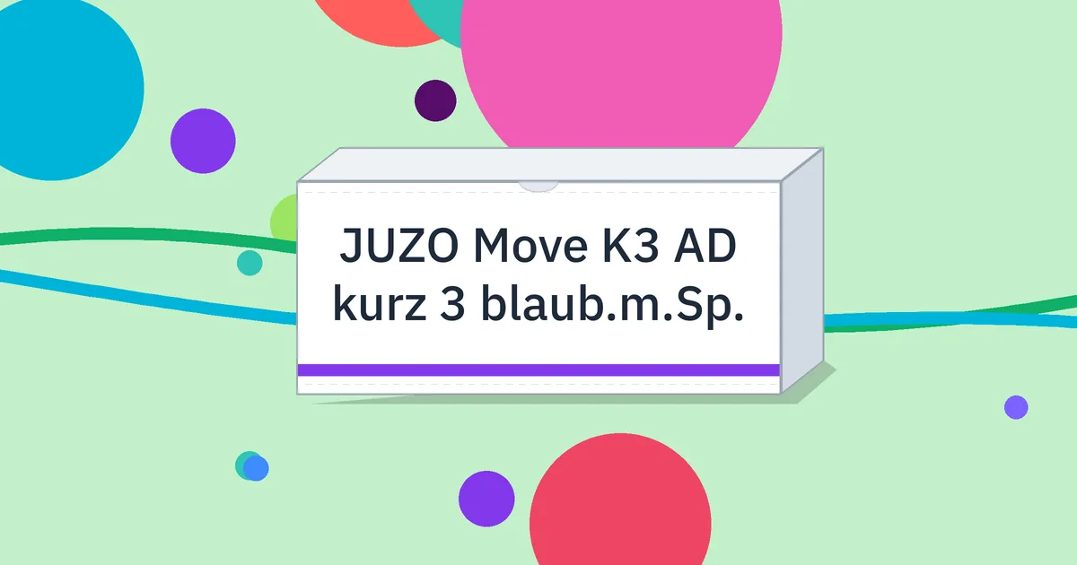 Symbolbild: Packung mit der Aufschrift JUZO Move K3 AD kurz 3 blaub.m.Sp. (PZN 18571826) – Verfügbarkeit und Bezug in Apotheken in Frankfurt am Main