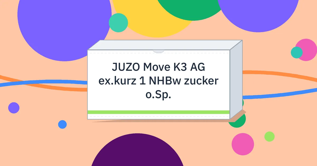 Symbolbild: Packung mit der Aufschrift JUZO Move K3 AG ex.kurz 1 NHBw zucker o.Sp. (PZN 18584326) – Verfügbarkeit und Bezug in Apotheken in Frankfurt am Main
