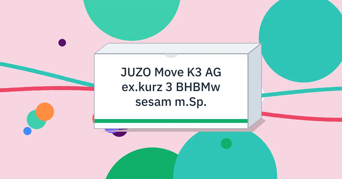 Symbolbild: Packung mit der Aufschrift JUZO Move K3 AG ex.kurz 3 BHBMw sesam m.Sp. (PZN 18584266) – Verfügbarkeit und Bezug in Apotheken in Frankfurt am Main