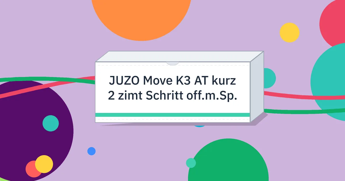 Symbolbild: Packung mit der Aufschrift JUZO Move K3 AT kurz 2 zimt Schritt off.m.Sp. (PZN 20683538) – Verfügbarkeit und Bezug in Apotheken in Frankfurt am Main