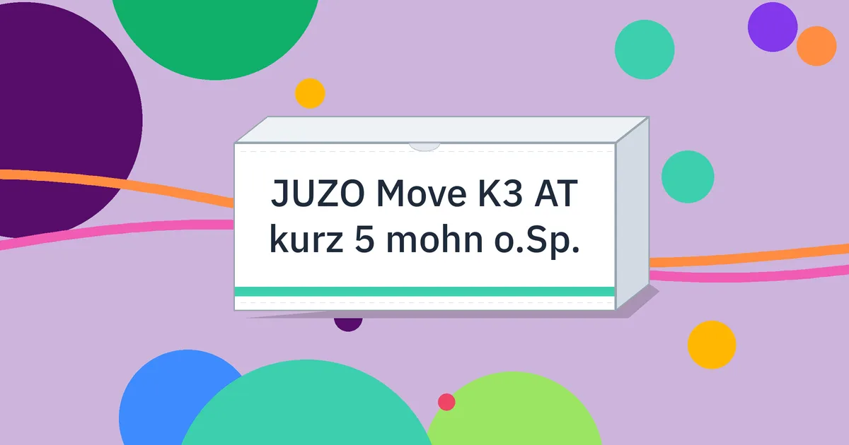 Symbolbild: Packung mit der Aufschrift JUZO Move K3 AT kurz 5 mohn o.Sp. (PZN 20684928) – Verfügbarkeit und Bezug in Apotheken in Frankfurt am Main