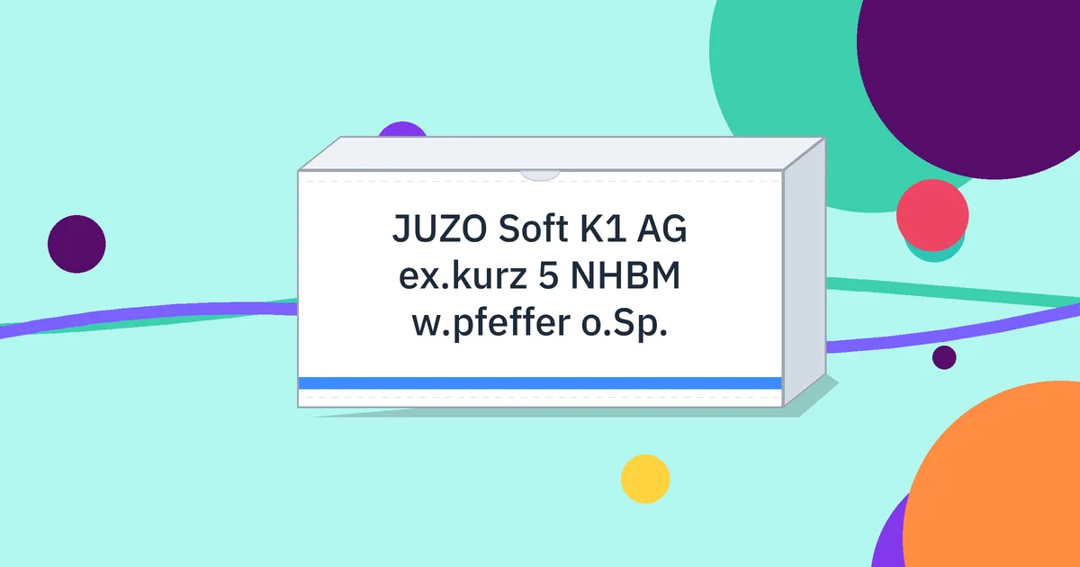 Symbolbild: Packung mit der Aufschrift JUZO Soft K1 AG ex.kurz 5 NHBM w.pfeffer o.Sp. (PZN 15000968) – Verfügbarkeit und Bezug in Apotheken in Frankfurt am Main