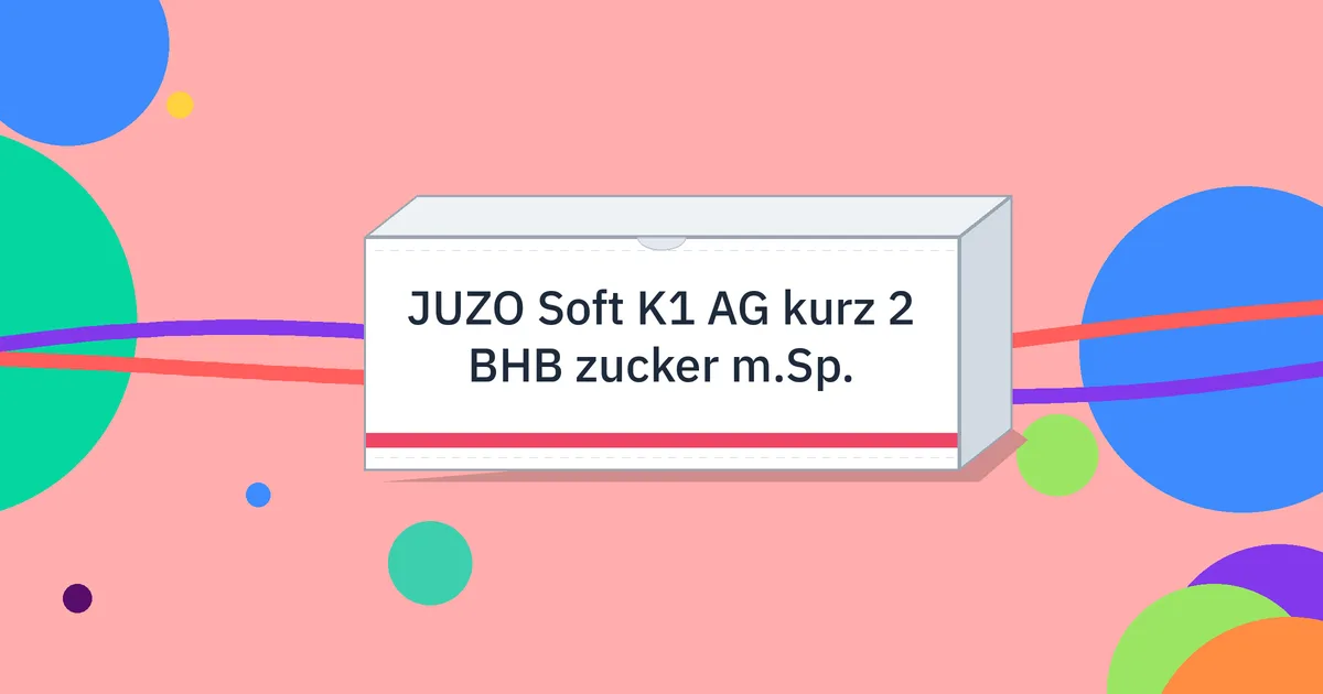 Symbolbild: Packung mit der Aufschrift JUZO Soft K1 AG kurz 2 BHB zucker m.Sp. (PZN 14821918) – Verfügbarkeit und Bezug in Apotheken in Frankfurt am Main
