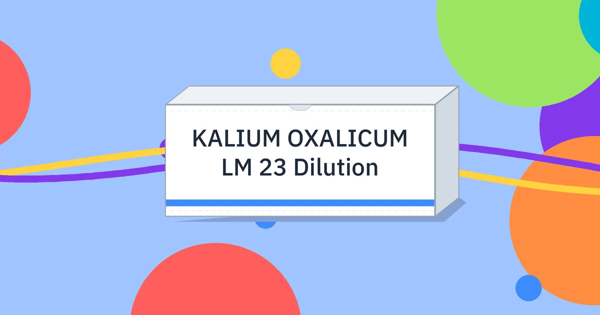 Symbolbild: Packung mit der Aufschrift KALIUM OXALICUM LM 23 Dilution (PZN 12923767) – Verfügbarkeit und Bezug in Apotheken in Frankfurt am Main