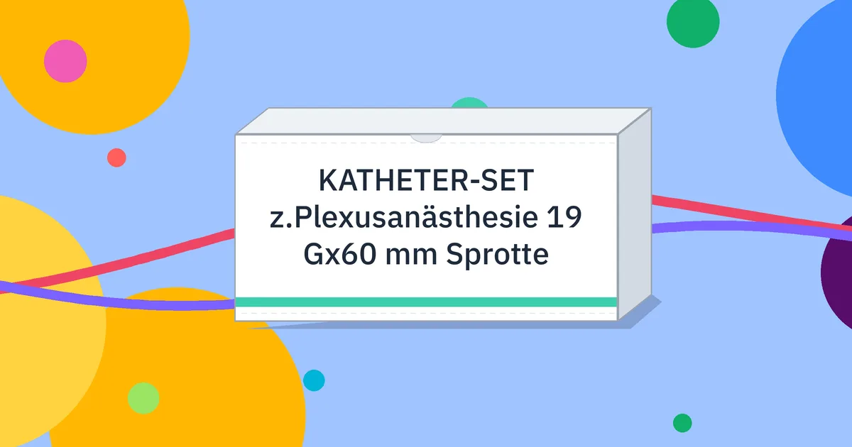 Symbolbild: Packung mit der Aufschrift KATHETER-SET z.Plexusanästhesie 19 Gx60 mm Sprotte (PZN 17271619) – Verfügbarkeit und Bezug in Apotheken in Frankfurt am Main