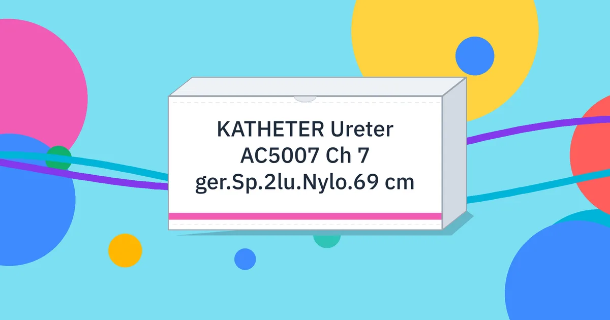 Symbolbild: Packung mit der Aufschrift KATHETER Ureter AC5007 Ch 7 ger.Sp.2lu.Nylo.69 cm (PZN 00153821) – Verfügbarkeit und Bezug in Apotheken in Frankfurt am Main