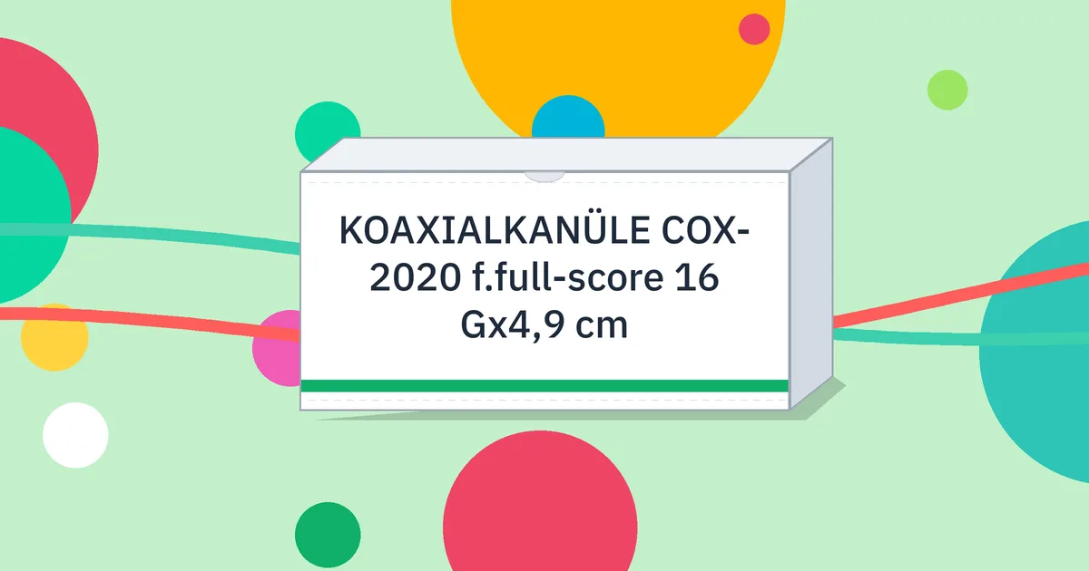 Symbolbild: Packung mit der Aufschrift KOAXIALKANÜLE COX-2020 f.full-score 16 Gx4,9 cm (PZN 12499364) – Verfügbarkeit und Bezug in Apotheken in Frankfurt am Main