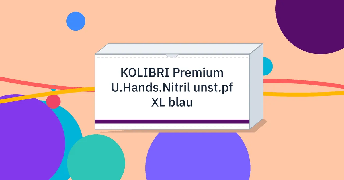 Symbolbild: Packung mit der Aufschrift KOLIBRI Premium U.Hands.Nitril unst.pf XL blau (PZN 15198893) – Verfügbarkeit und Bezug in Apotheken in Frankfurt am Main