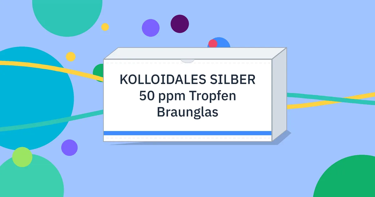 Symbolbild: Packung mit der Aufschrift KOLLOIDALES SILBER 50 ppm Tropfen Braunglas (PZN 15736557) – Verfügbarkeit und Bezug in Apotheken in Frankfurt am Main