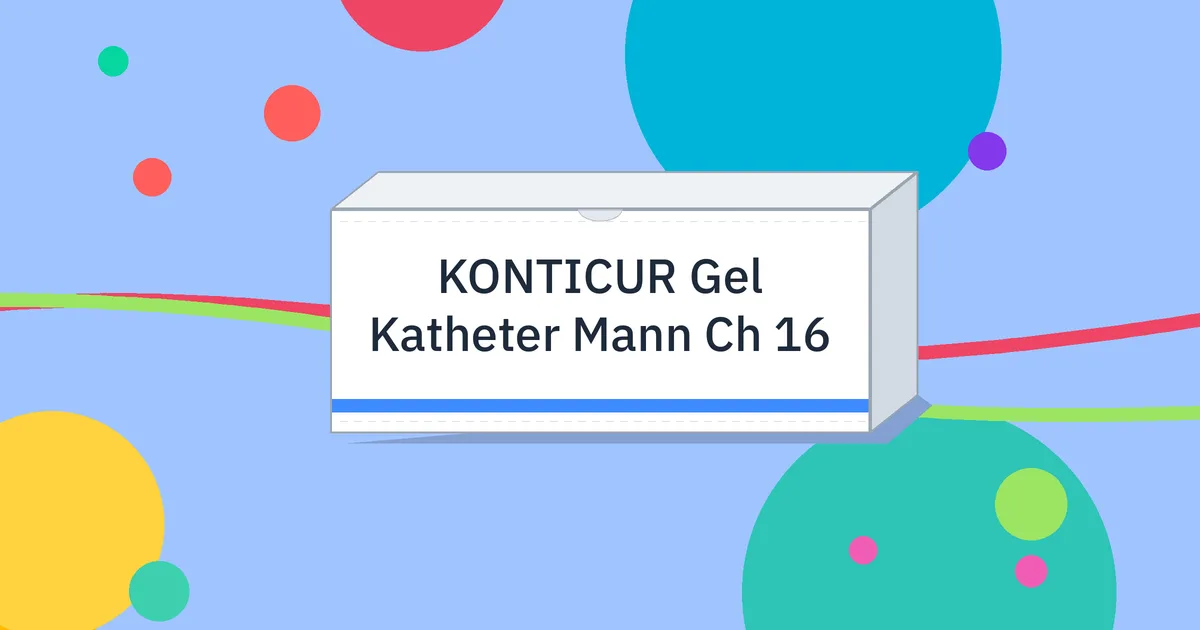 Symbolbild: Packung mit der Aufschrift KONTICUR Gel Katheter Mann Ch 16 (PZN 10099318) – Verfügbarkeit und Bezug in Apotheken in Frankfurt am Main