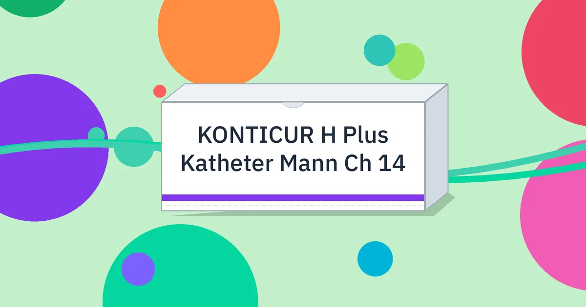 Symbolbild: Packung mit der Aufschrift KONTICUR H Plus Katheter Mann Ch 14 (PZN 19643315) – Verfügbarkeit und Bezug in Apotheken in Frankfurt am Main