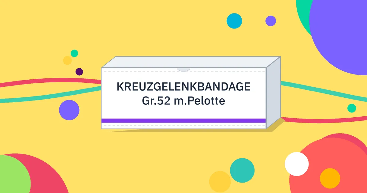Symbolbild: Packung mit der Aufschrift KREUZGELENKBANDAGE Gr.52 m.Pelotte (PZN 02008891) – Verfügbarkeit und Bezug in Apotheken in Frankfurt am Main