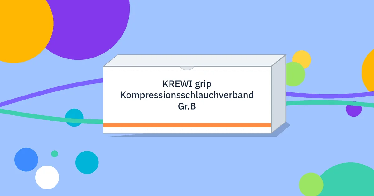 Symbolbild: Packung mit der Aufschrift KREWI grip Kompressionsschlauchverband Gr.B (PZN 03764962) – Verfügbarkeit und Bezug in Apotheken in Frankfurt am Main
