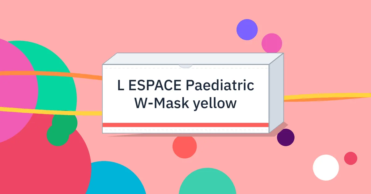 Symbolbild: Packung mit der Aufschrift L ESPACE Paediatric W-Mask yellow (PZN 03516023) – Verfügbarkeit und Bezug in Apotheken in Frankfurt am Main