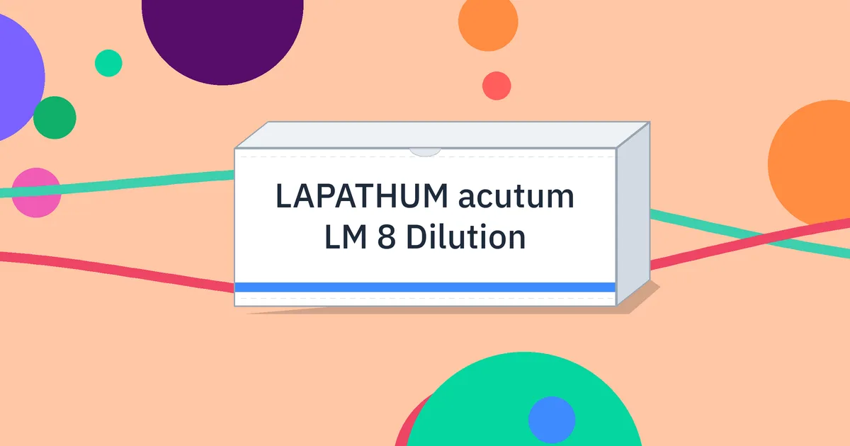 Symbolbild: Packung mit der Aufschrift LAPATHUM acutum LM 8 Dilution (PZN 13522639) – Verfügbarkeit und Bezug in Apotheken in Frankfurt am Main