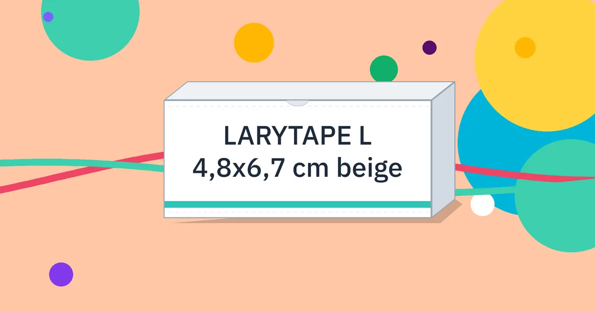 Symbolbild: Packung mit der Aufschrift LARYTAPE L 4,8x6,7 cm beige (PZN 11299143) – Verfügbarkeit und Bezug in Apotheken in Frankfurt am Main