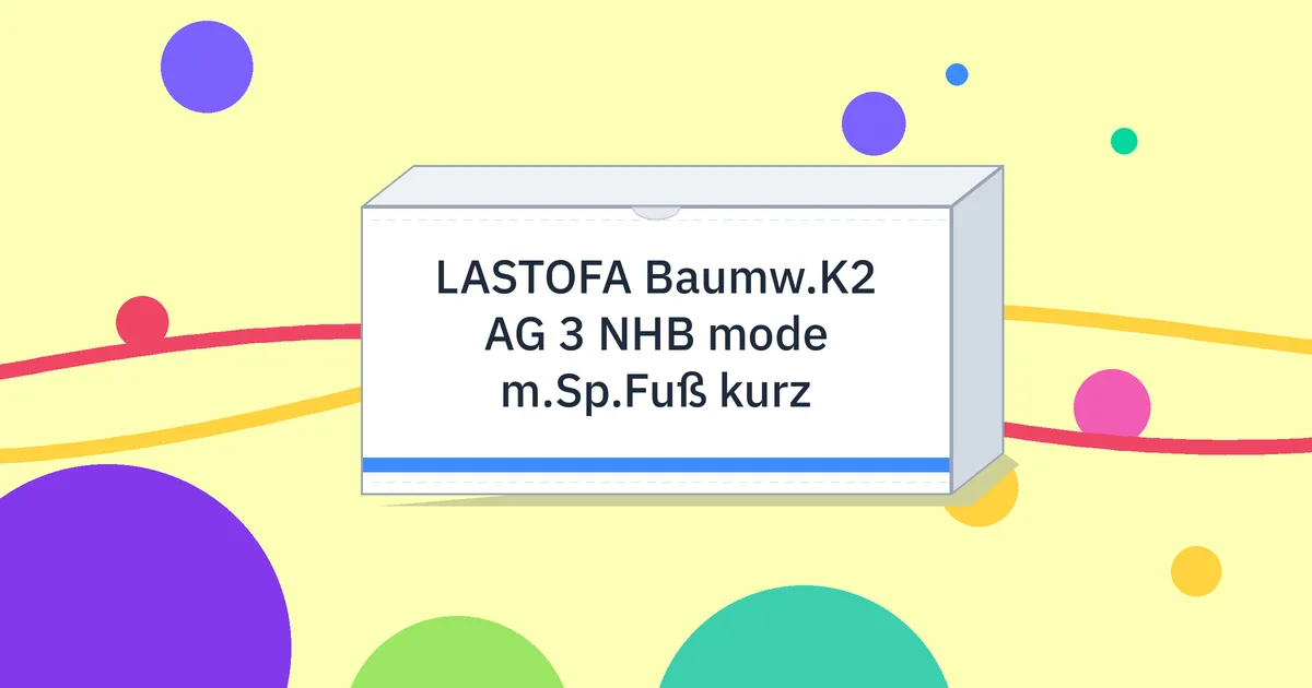 Symbolbild: Packung mit der Aufschrift LASTOFA Baumw.K2 AG 3 NHB mode m.Sp.Fuß kurz (PZN 01947032) – Verfügbarkeit und Bezug in Apotheken in Frankfurt am Main