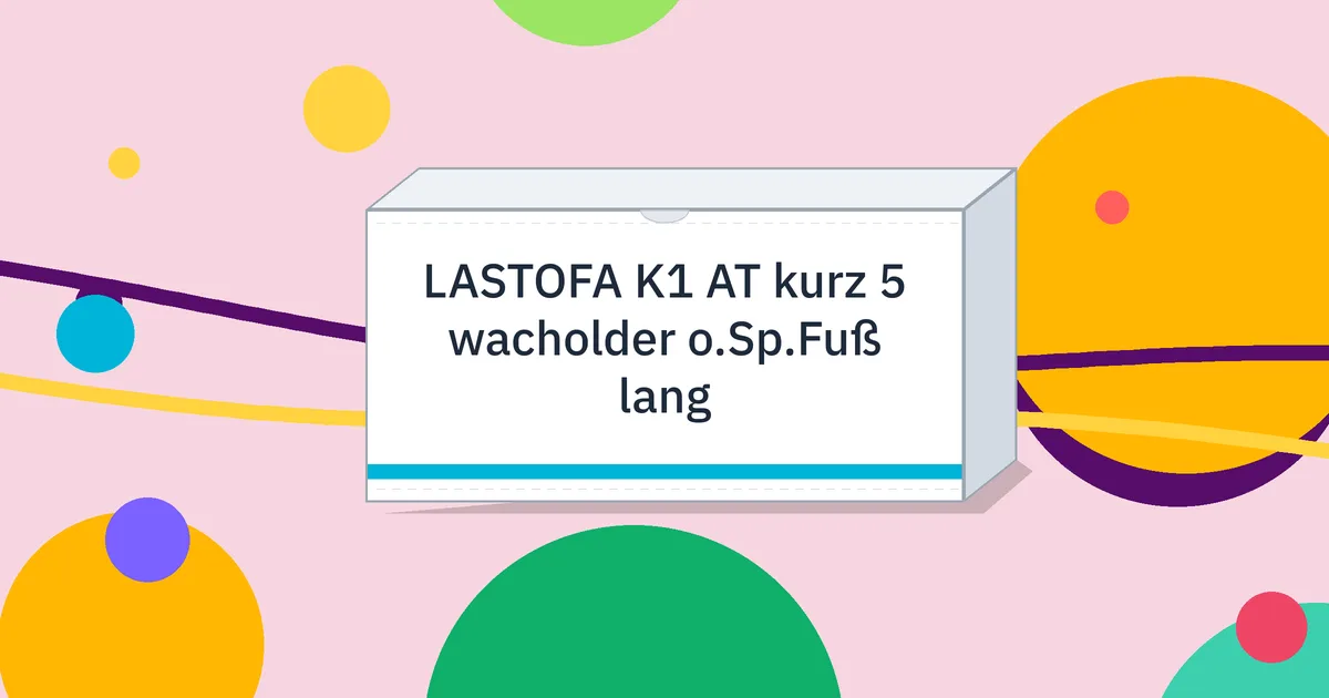 Symbolbild: Packung mit der Aufschrift LASTOFA K1 AT kurz 5 wacholder o.Sp.Fuß lang (PZN 14151151) – Verfügbarkeit und Bezug in Apotheken in Frankfurt am Main