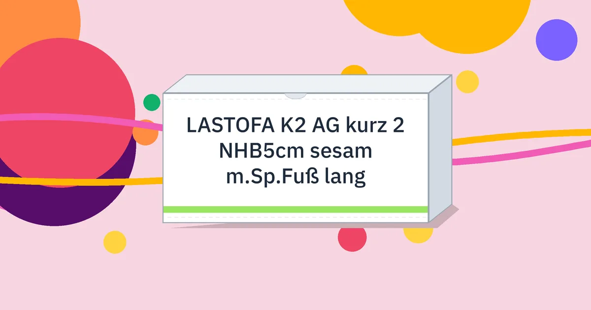 Symbolbild: Packung mit der Aufschrift LASTOFA K2 AG kurz 2 NHB5cm sesam m.Sp.Fuß lang (PZN 13803485) – Verfügbarkeit und Bezug in Apotheken in Frankfurt am Main