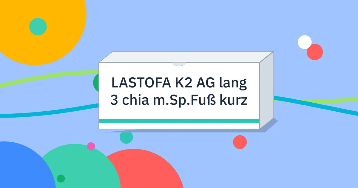 Symbolbild: Packung mit der Aufschrift LASTOFA K2 AG lang 3 chia m.Sp.Fuß kurz (PZN 13803775) – Verfügbarkeit und Bezug in Apotheken in Frankfurt am Main