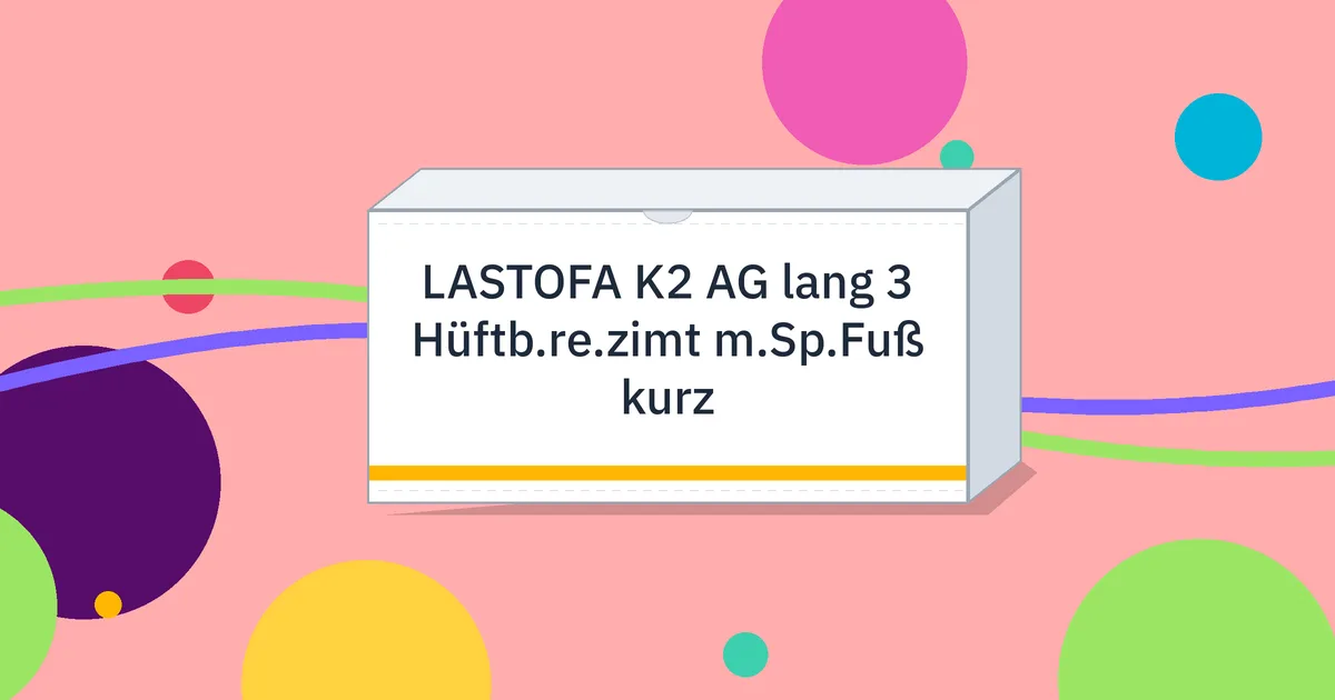 Symbolbild: Packung mit der Aufschrift LASTOFA K2 AG lang 3 Hüftb.re.zimt m.Sp.Fuß kurz (PZN 13811148) – Verfügbarkeit und Bezug in Apotheken in Frankfurt am Main