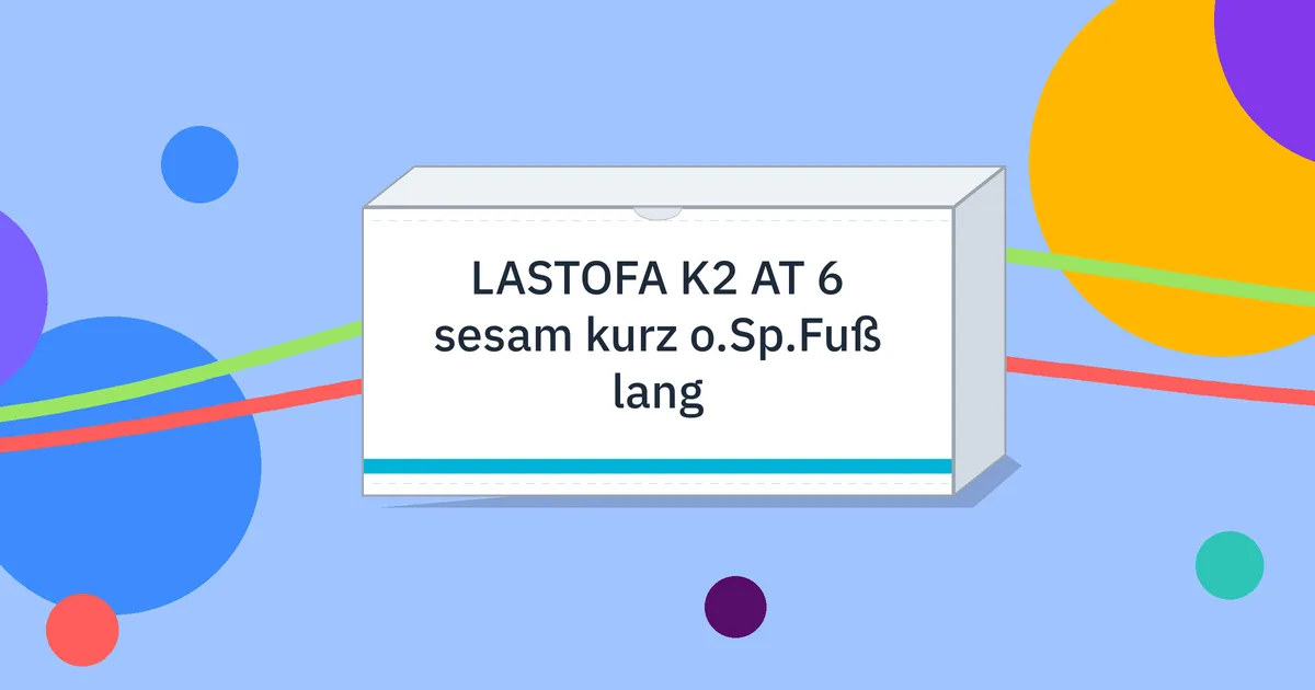 Symbolbild: Packung mit der Aufschrift LASTOFA K2 AT 6 sesam kurz o.Sp.Fuß lang (PZN 14152015) – Verfügbarkeit und Bezug in Apotheken in Frankfurt am Main