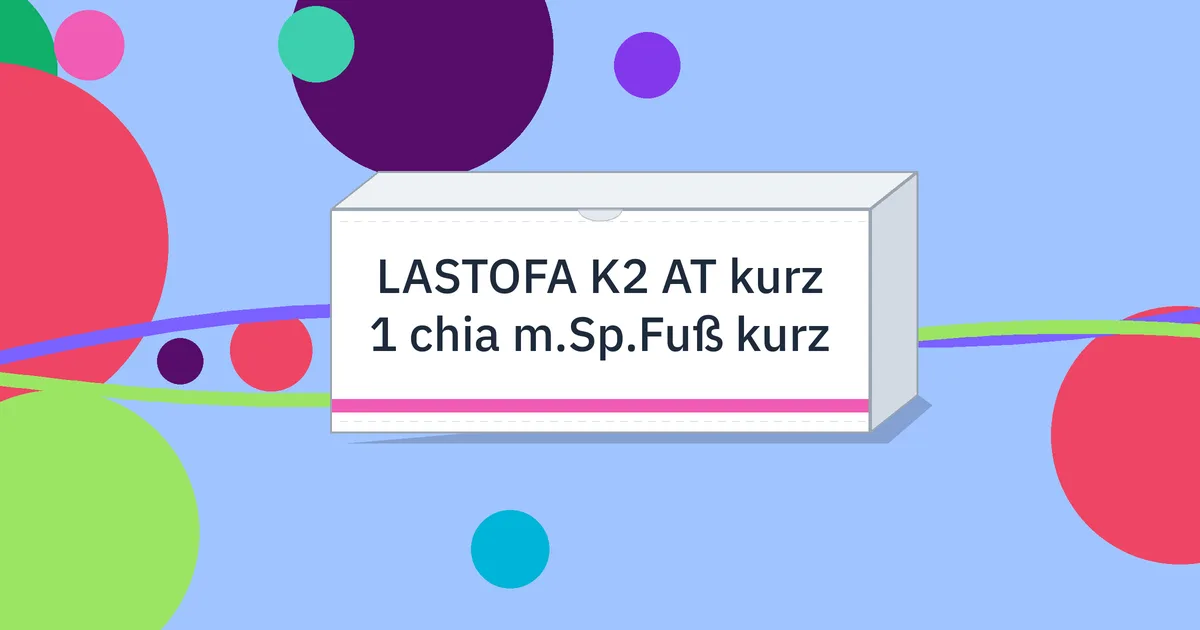 Symbolbild: Packung mit der Aufschrift LASTOFA K2 AT kurz 1 chia m.Sp.Fuß kurz (PZN 13808169) – Verfügbarkeit und Bezug in Apotheken in Frankfurt am Main