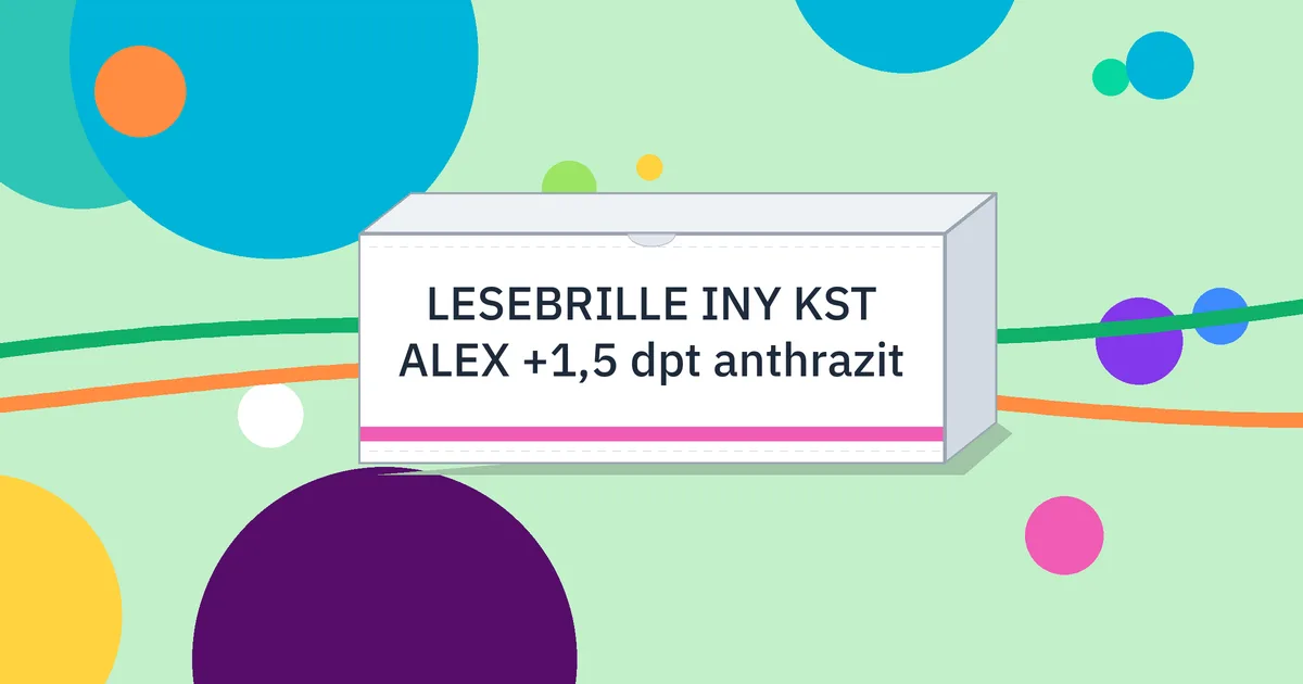 Symbolbild: Packung mit der Aufschrift LESEBRILLE INY KST ALEX +1,5 dpt anthrazit (PZN 19941716) – Verfügbarkeit und Bezug in Apotheken in Frankfurt am Main