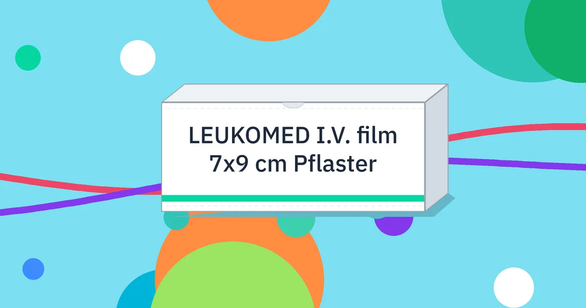 Symbolbild: Packung mit der Aufschrift LEUKOMED I.V. film 7x9 cm Pflaster (PZN 16002018) – Verfügbarkeit und Bezug in Apotheken in Frankfurt am Main