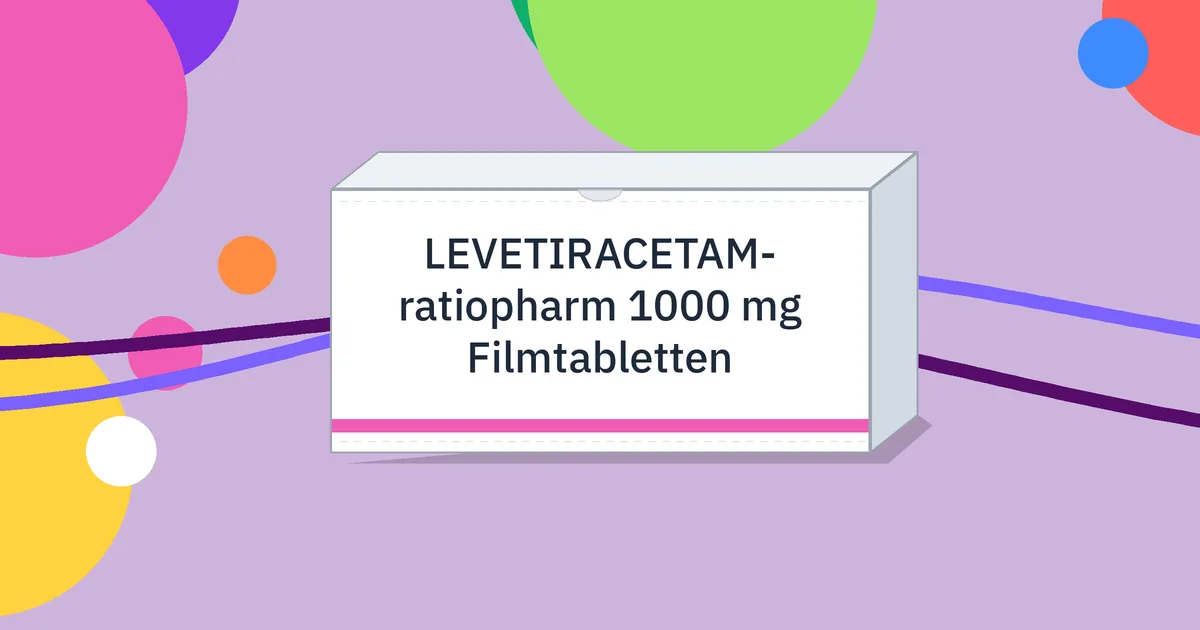Symbolbild: Packung mit der Aufschrift LEVETIRACETAM-ratiopharm 1000 mg Filmtabletten (PZN 08814340) – Verfügbarkeit und Bezug in Apotheken in Frankfurt am Main